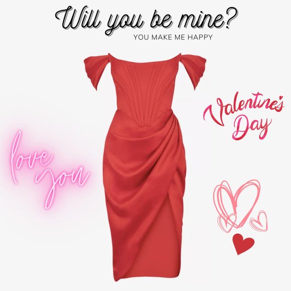 House of CB | Dresses | House Of Cb Loretta Red Satin Off Shoulder ...